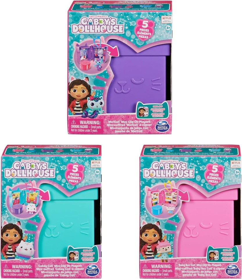 Gabby's Dollhouse Clip-On Playset Cakey Baby Box And Mercat 3 Pack Set ...