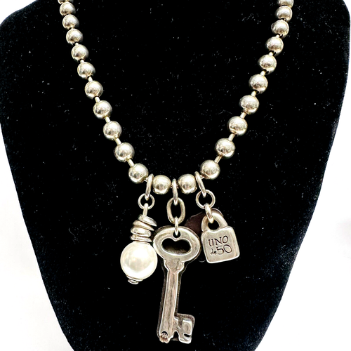 Vintage UNO DE 50 Lock Key Faux Pearl Pendants On Ball Chain 17 ...