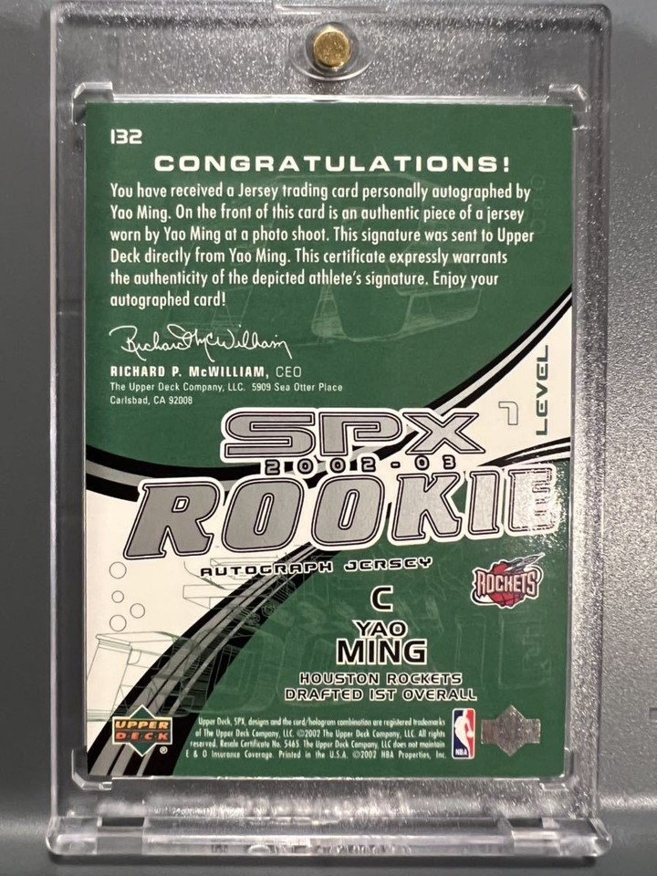 RC Auto Jersey 2002 Upper Deck SPX Rookie Yao Ming NBA Rookie Signed ...