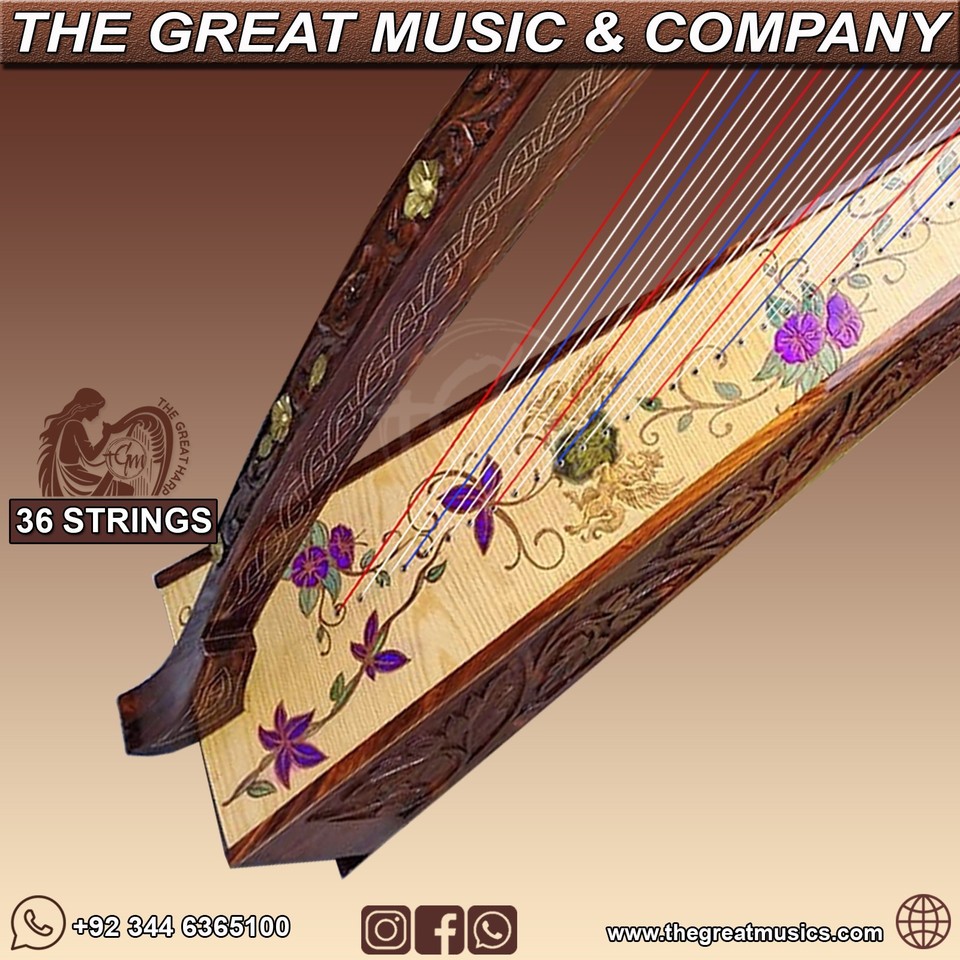 36 String Handcrafted Harp Floral Inlay Celtic Lever Harp Custom Carved ...