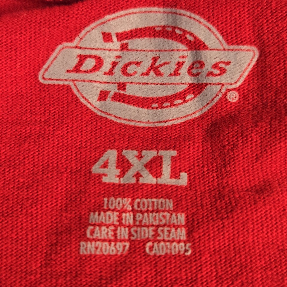 Dickies Men’s Red Pocket T-Shirt 4XL Big Tall 100% Cotton Short Sleeve ...