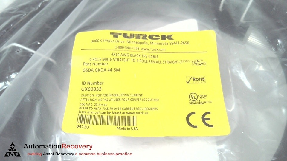 TURCK GSDA GKDA 44-5M, POWERAST DOUBLE-ENDED CORDSET, UX00032, NEW ...