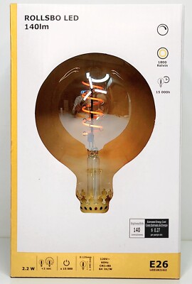 IKEA Rollsbo 5” LED Thomas Edison Light BULB 2.2W 1800K Globe 140 Lumen ...