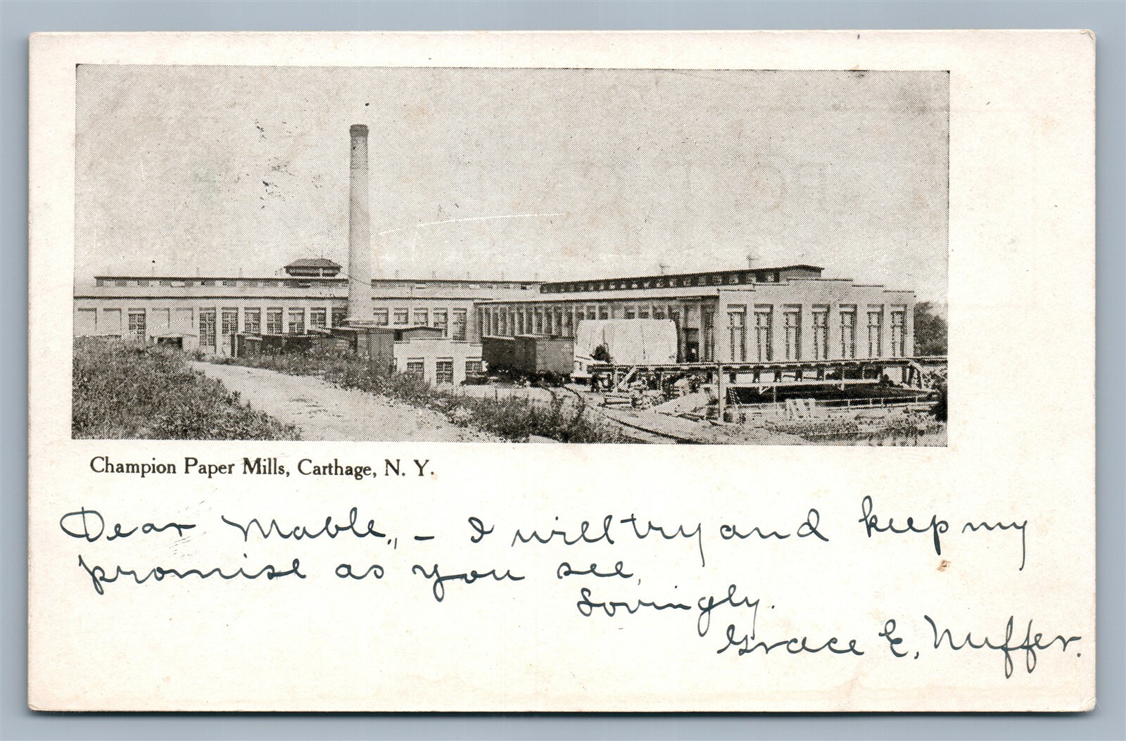 CARTHAGE NY CHAMPION PAPER MILLS 1906 ANTIQUE POSTCARD | eBay