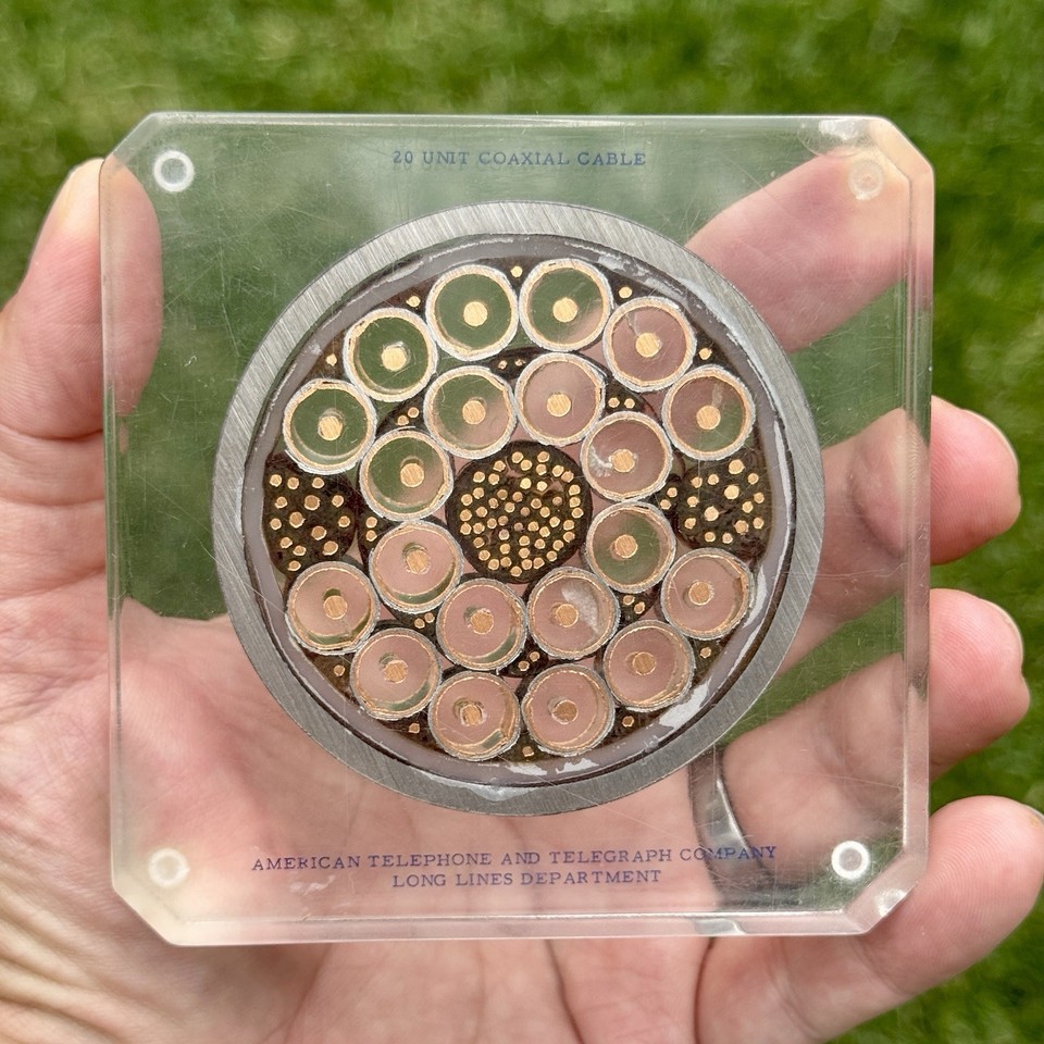 Vintage AT&T Long Lines Coaxial Cable Lucite Paperweight 20-Unit Slice ...