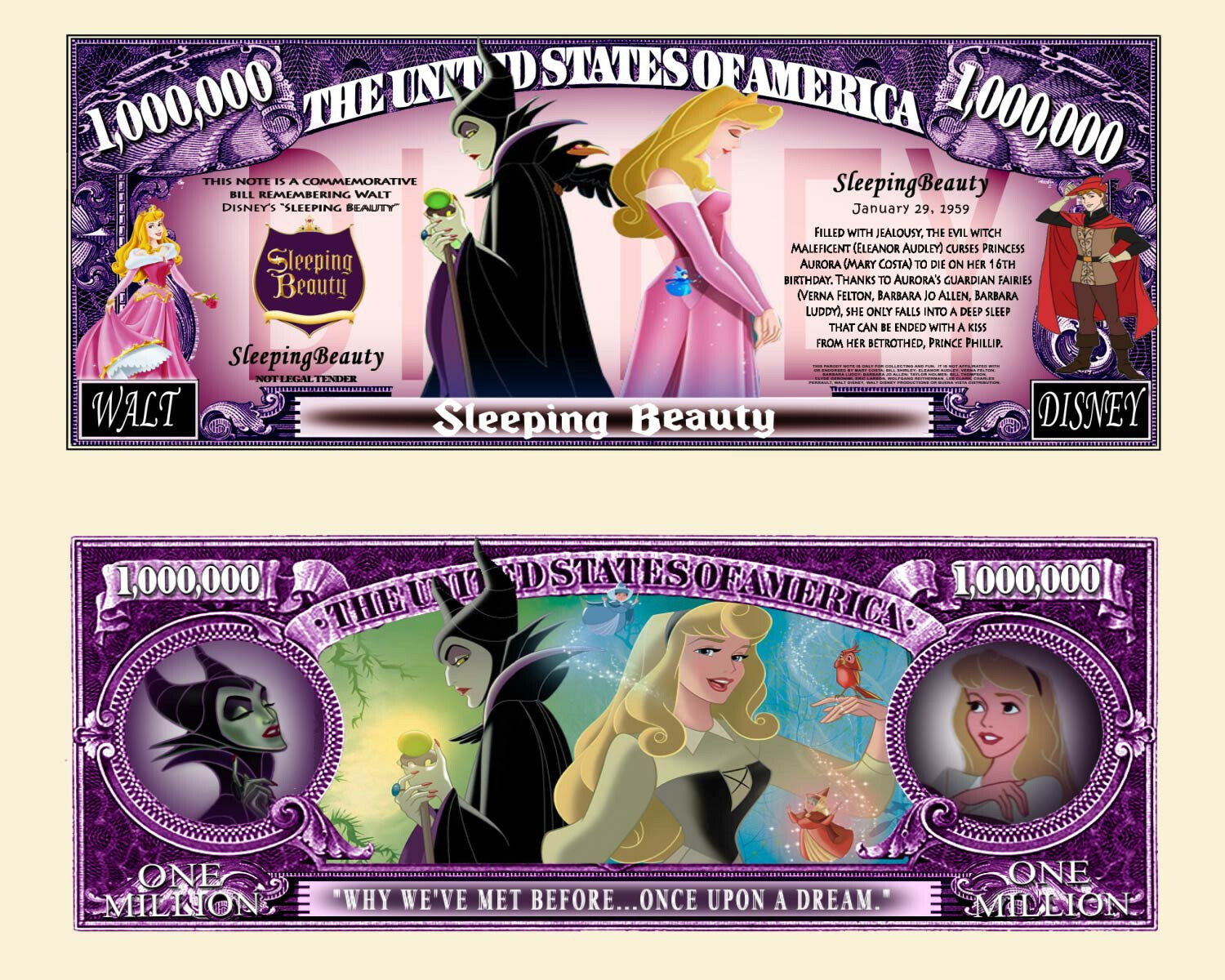 Sleeping Beauty Million Dollar Bill Play Funny Money Novelty Note ...