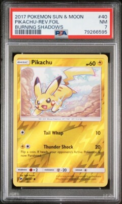 PSA 7 NM 2017 Pokemon Sun & Moon Burning Shadows #40 Pikachu Reverse ...