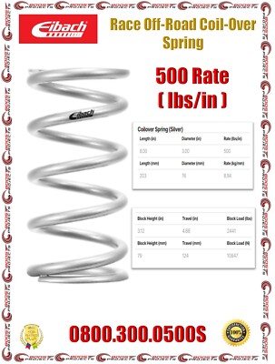 Eibach Race Off-Road Coilover Spring 3" Dia 8" Length 500 Rate 0800.300 ...