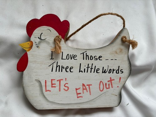 Chicken Kitchen Farmhouse Wooden block sign - 'LETS EAT OUT" | eBay