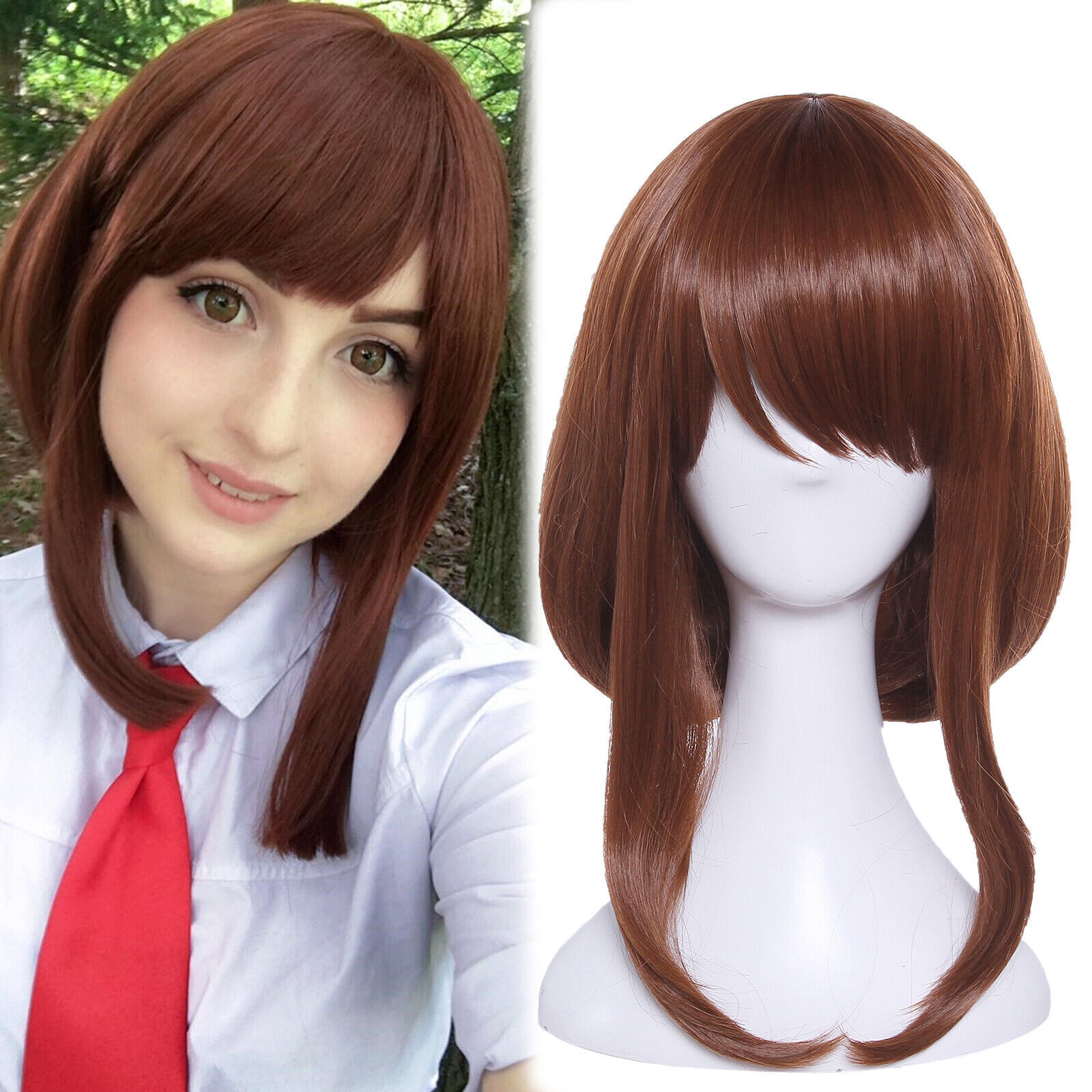 Uraraka Ochako Cosplay Wig BNHA My Hero Brown Bob Wigs Cosplay Wig