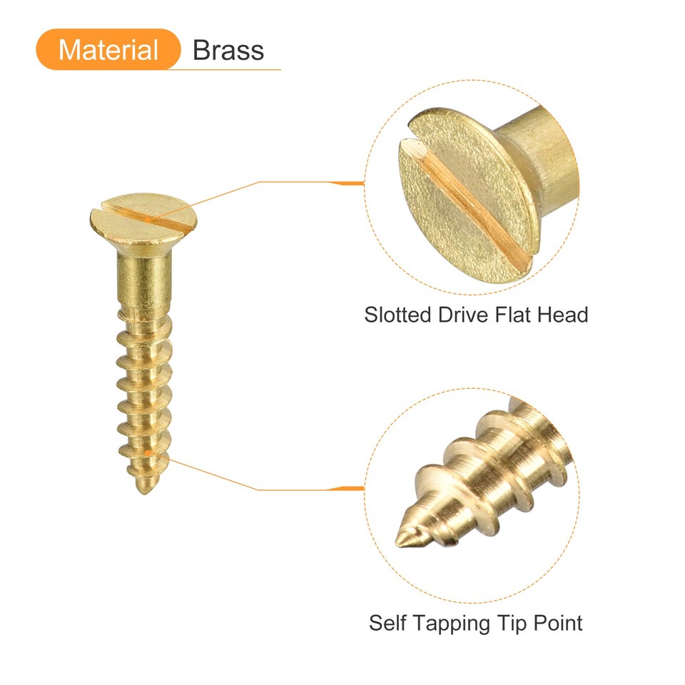 25Pcs M4.5 x 25mm Brass Slotted Drive Flat Head Wood Screws Self ...