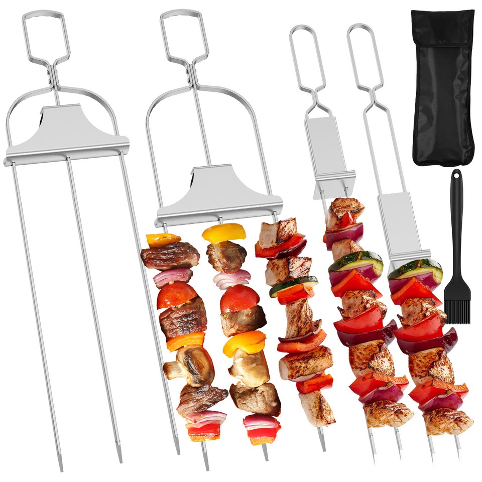 5Pcs Kabob Skewers Set 3 Way Grill Skewers Double Prongs Grilling ...