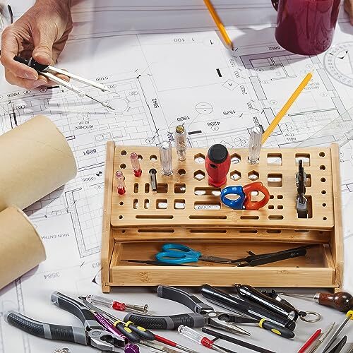 Bamboo Screwdriver Organizer Rack Tools Desktop Hand Tool Stand And ...