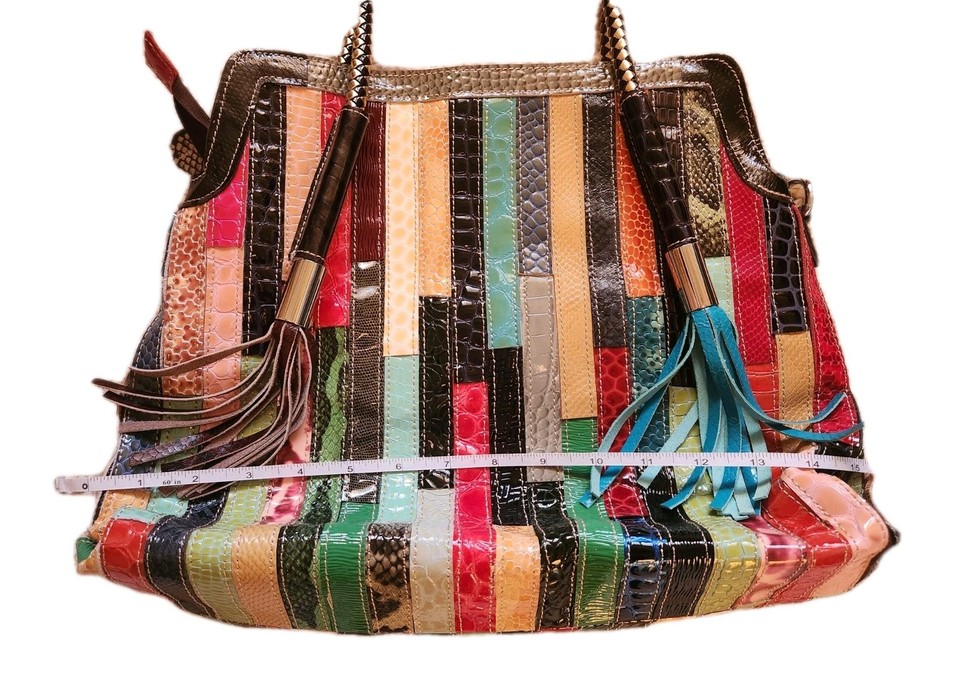 Multicolor Patchwork Snakeskin Patent Leather Striped Tote Bag | eBay