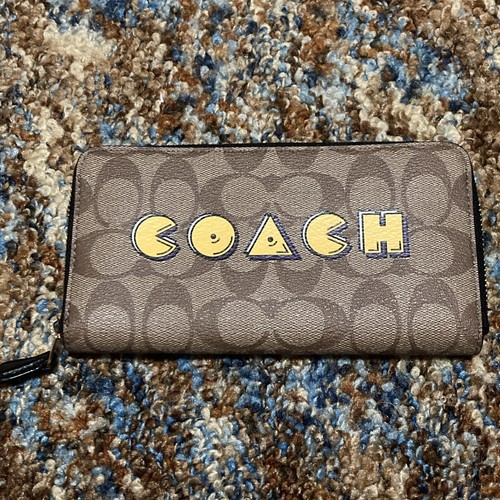 Coach Pac-Man Pacman Brown Accordion Signature Coated Canvas Zip Wallet ...