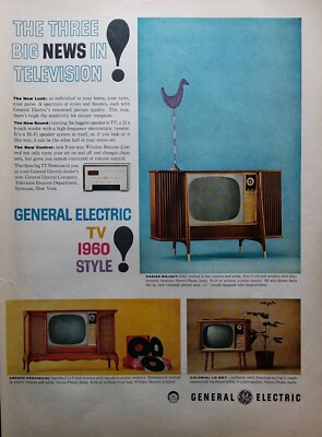 1959 General Electric 3 New GE Console TV Sets 1960 Style Vintage Photo ...