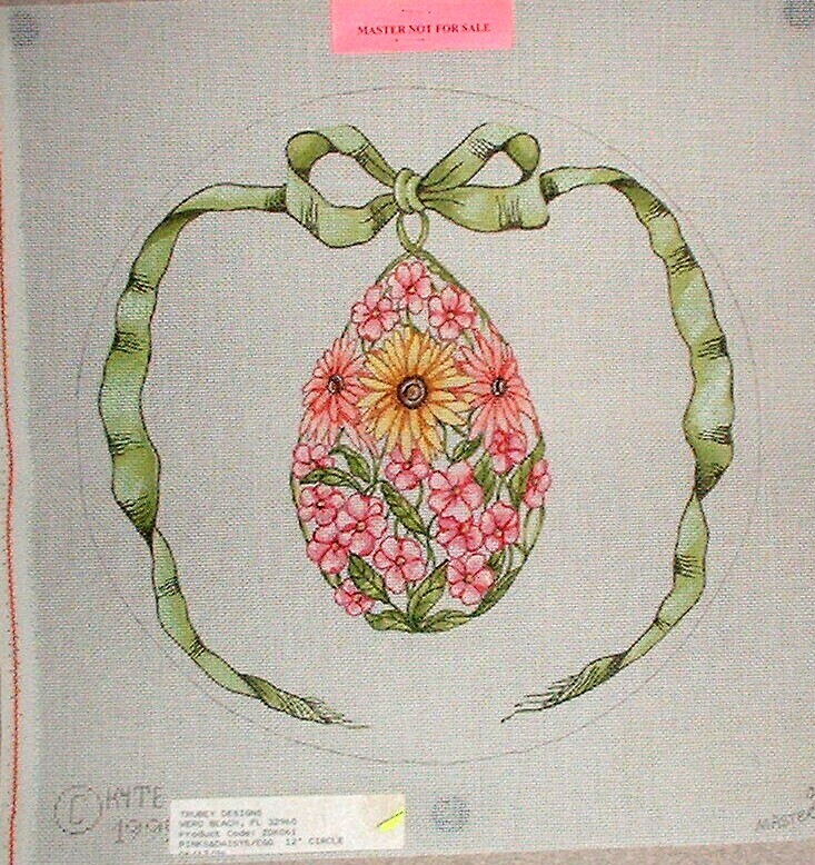 Vintage Floral Pinks & Daisy Egg Hand Painted Needlepoint Canvas Dennis ...