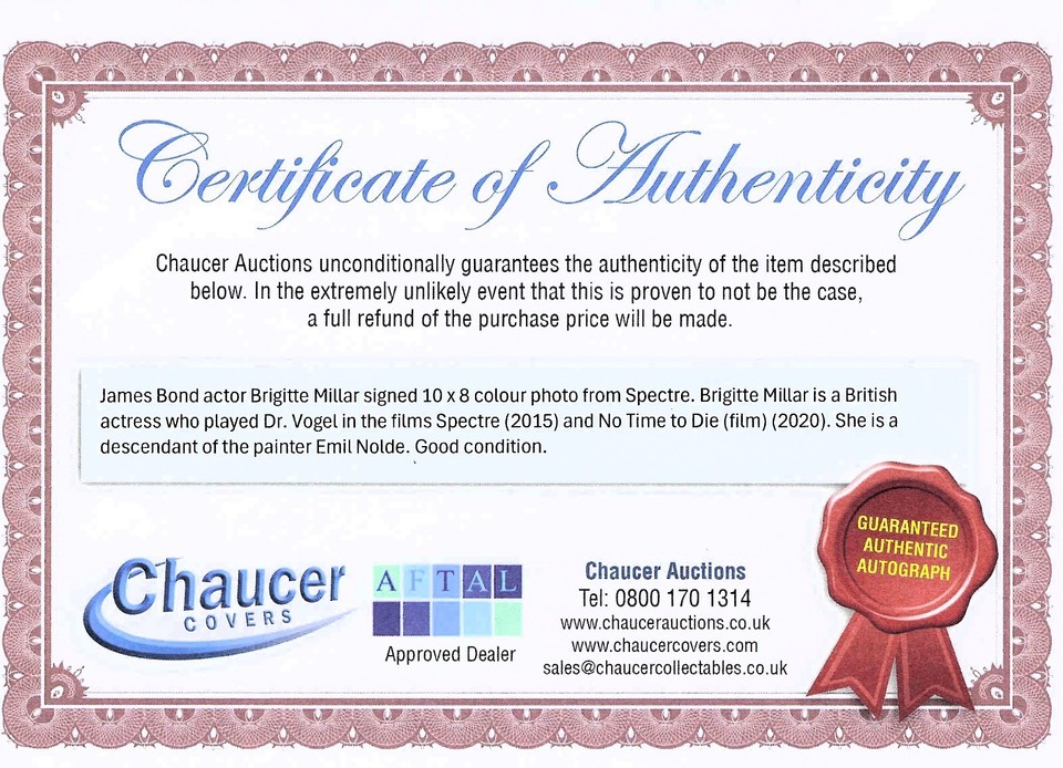 James Bond BRIGITTE MILLAR SIGNED 8x10 No Time to Die SPECTRE Harry ...