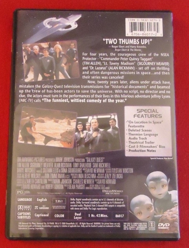 Galaxy Quest DVD 2000 Widescreen Tim Allen, Alan Rickman, Sigourney ...