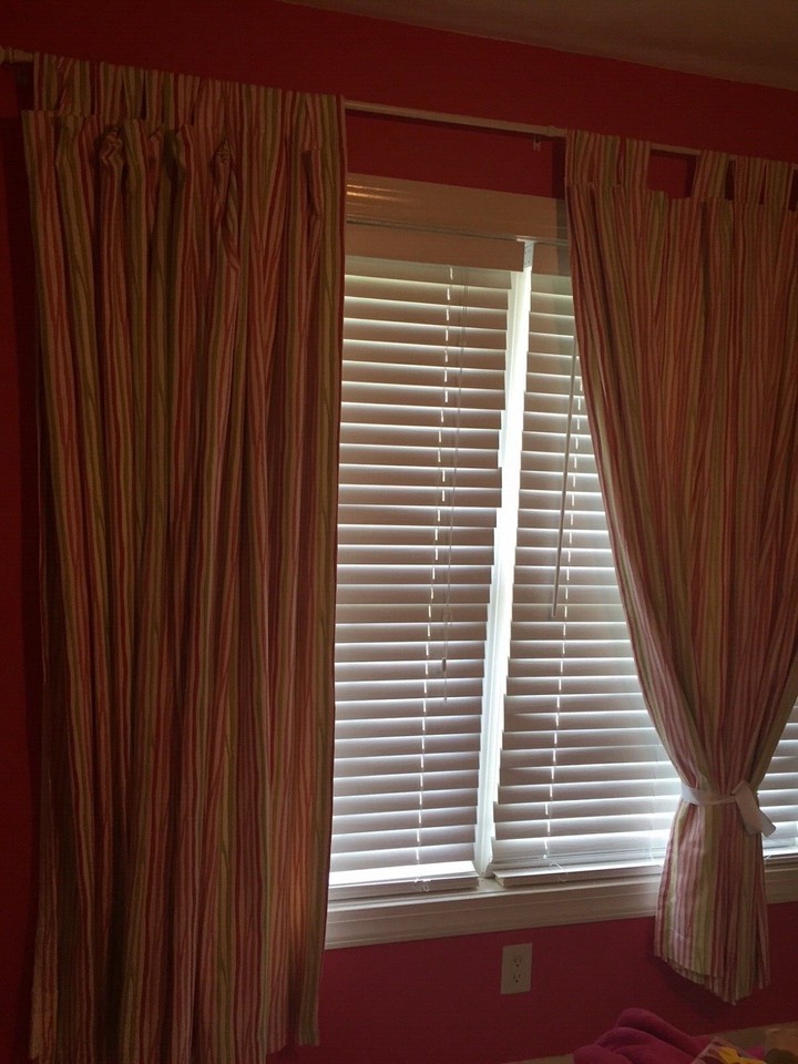 Custom Made Striped Tab Top Drape Curtains Lined 107”"W x 77”L per ...
