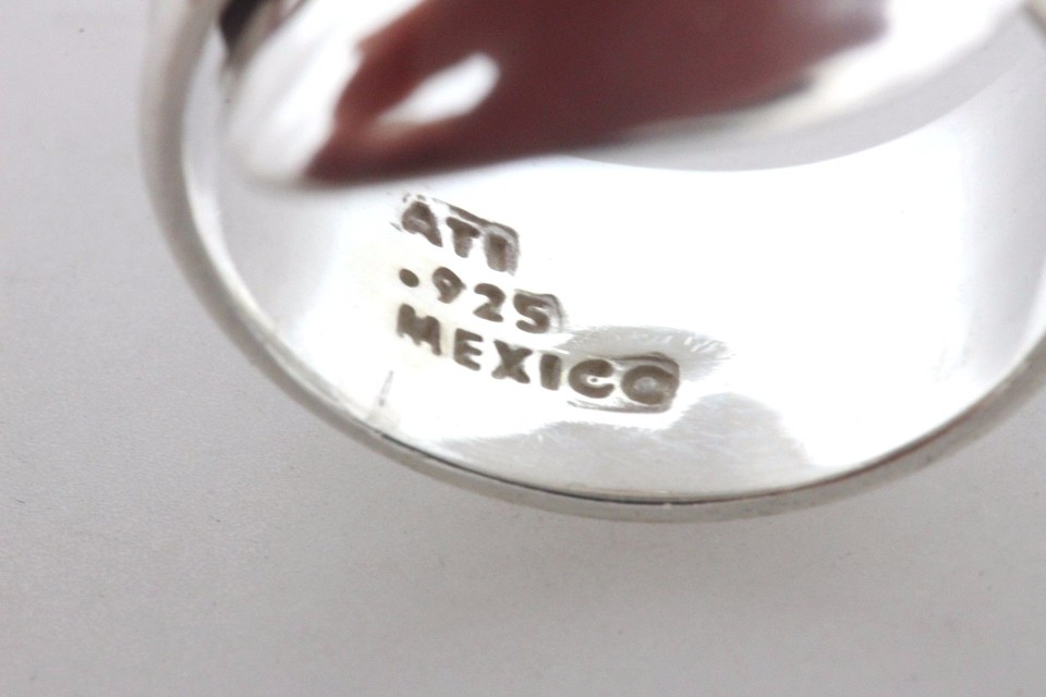 ATI Mexico Sterling Silver 925 Hammered Pebble Oval Ridged Modernist ...