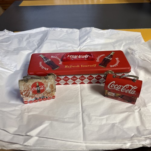 Lot of Four Tin, Coca-cola Coke Tool Box Pencil Box, Two Lunch Boxes ...