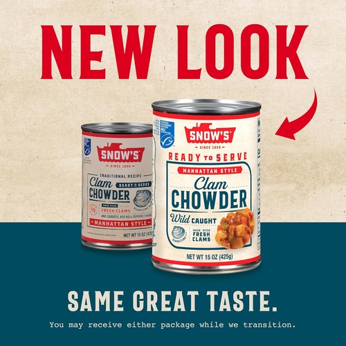 Snow's Manhattan Clam Chowder, 15 oz Can - 11g Protein per Serving ...