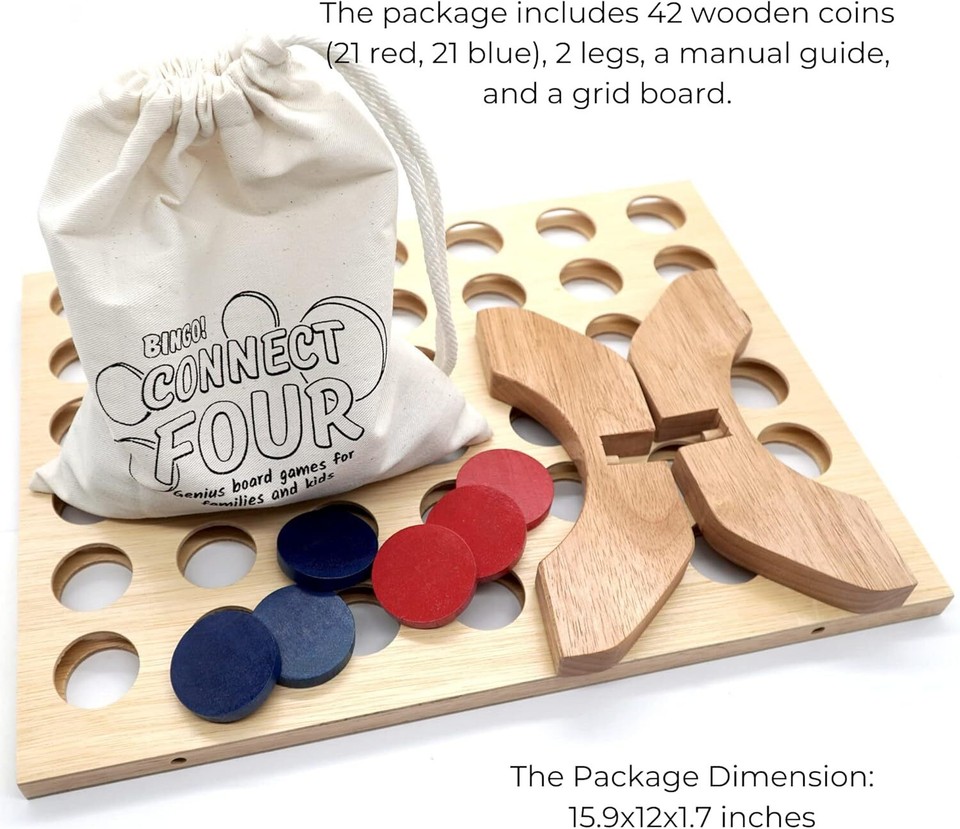 BSIRI Wooden Connect a Row in 4 - Board Games Kids Outdoor Toys Home ...