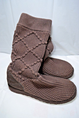 UGG Cardy 5879 Brown Sock Argyle Knit Suede Tall Warm Breathable Boots ...