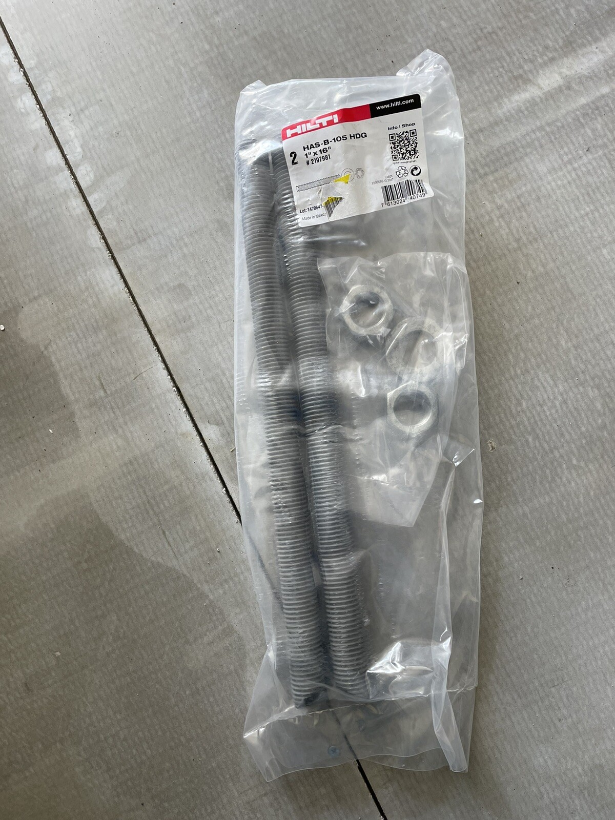 2 Pack - Hilti Anchor Rod 1" x 16" HAS-B-105 HDG #2197981, 1 inch x 16 ...