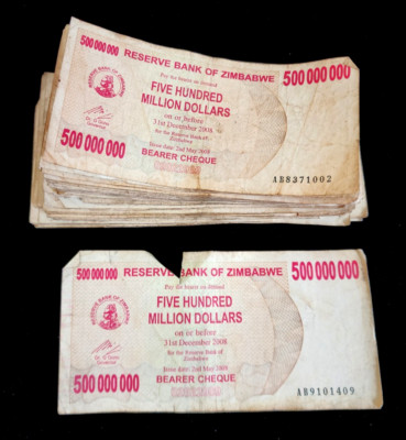 100 x Zimbabwe 500 million dollar bearer cheques / P-60 / 2008 / POOR ...