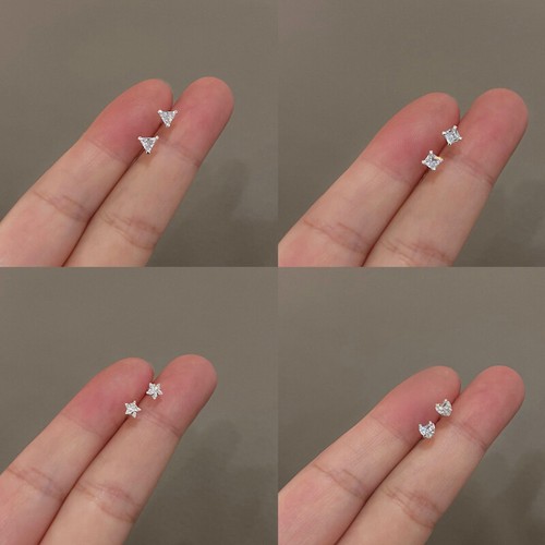 1Pair Silver Color Rhinestone Mini Stud Earrings Fashion Shiny Zircon Earring | eBay Australia
