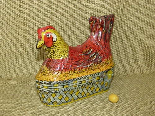 Vintage BALDWIN MFG CO Tin Litho LITTLE RED HEN Wind-up Clucking ...