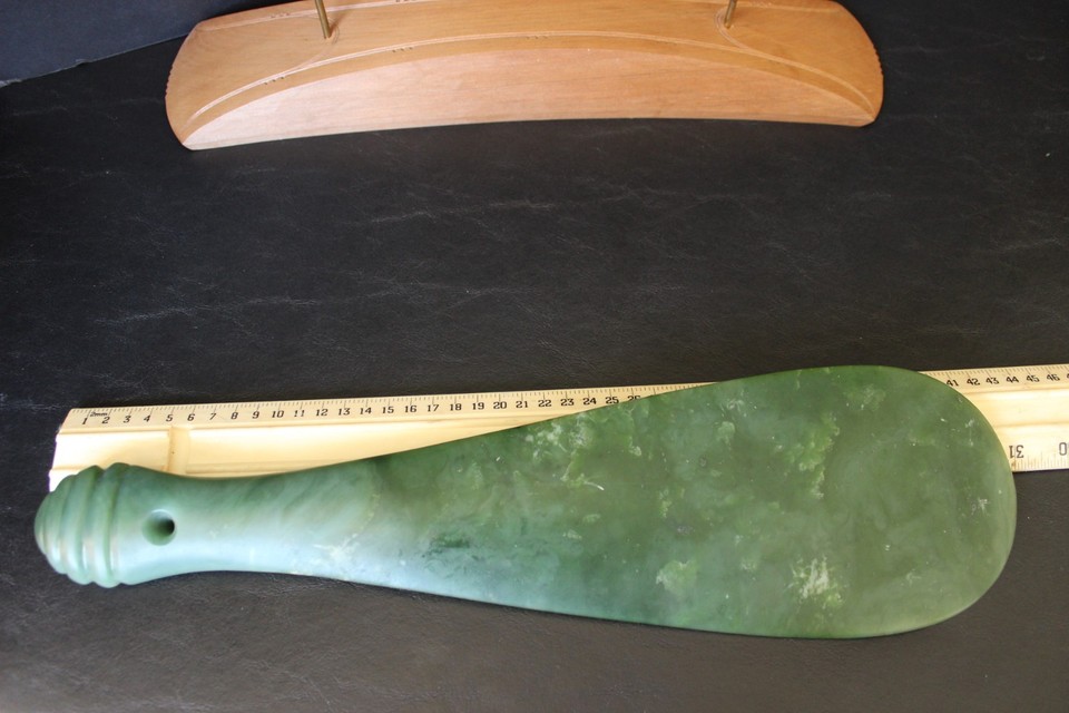 Traditional Full Size Maori Mere Pounamu Jade with a Wooden Display ...