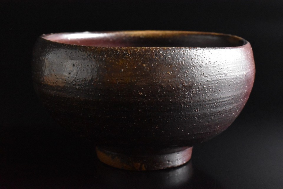 S5004: Japanese Bizen-ware Youhen pattern TEA BOWL w/signed box Tea ...