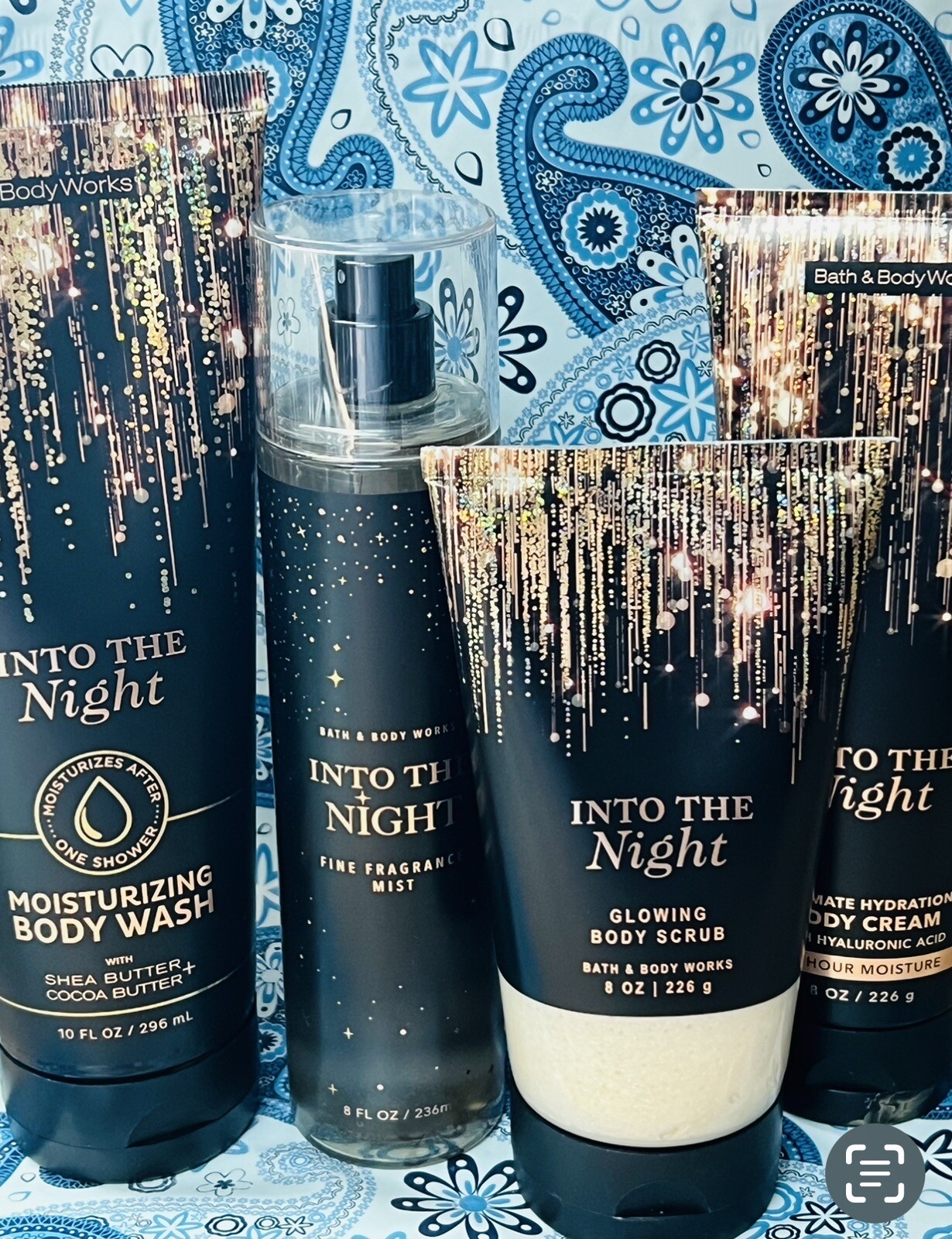 4pc INTO THE NIGHT Fragrance Mist, Cream, Shower Gel & Scrub & BODY ...