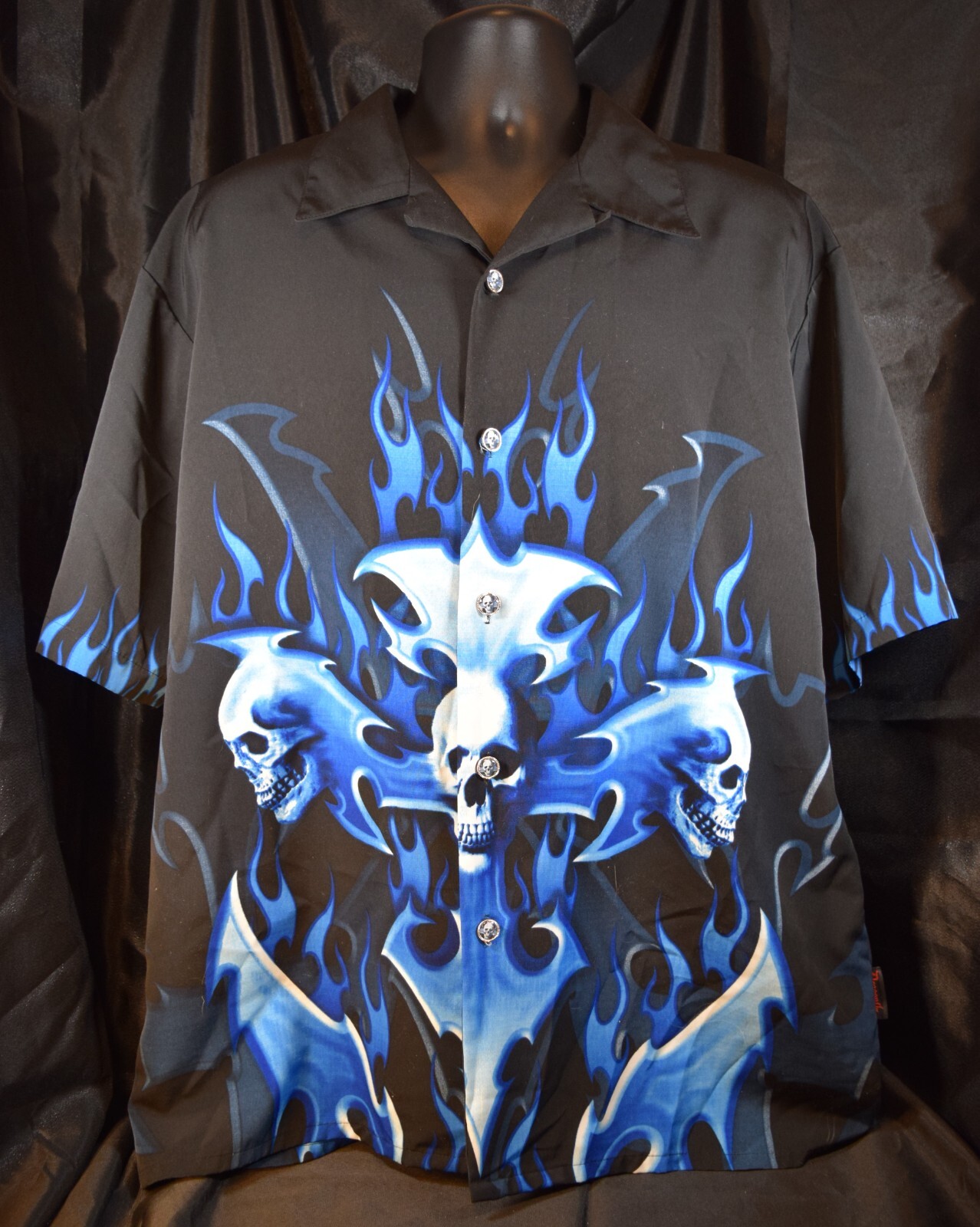 Dragonfly Roadhouse Mens XL Skulls Blue Flames Button Up Short Sleeve ...