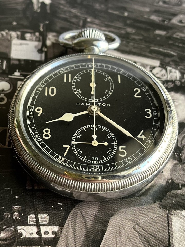 WW2 Vintage Hamilton Military Issue Pocket Watch Model 23 Chronograph ...