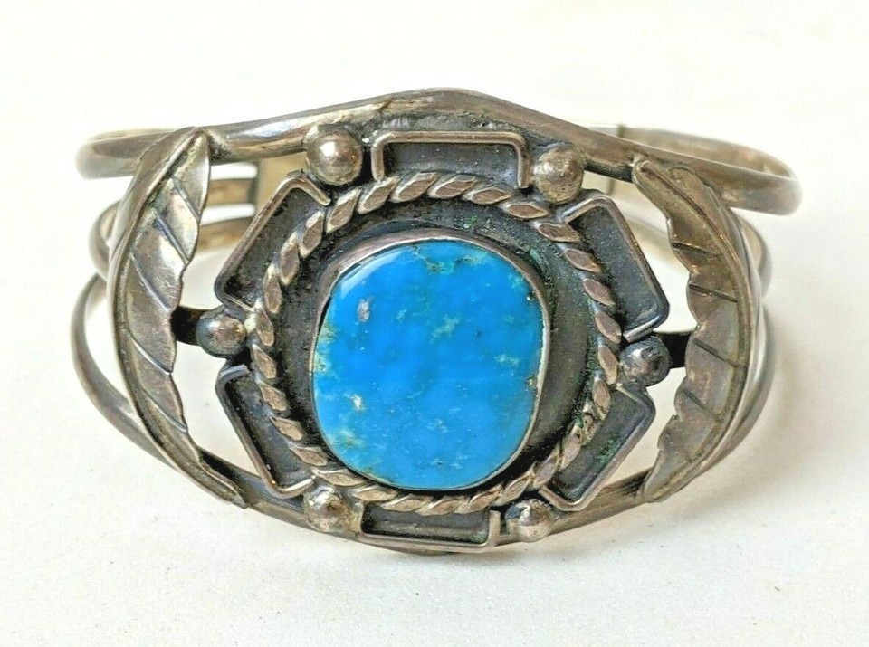 Vtg Sterling Silver Genuine Turquoise 1.5" Wide Cuff Bracelet Mexico ...