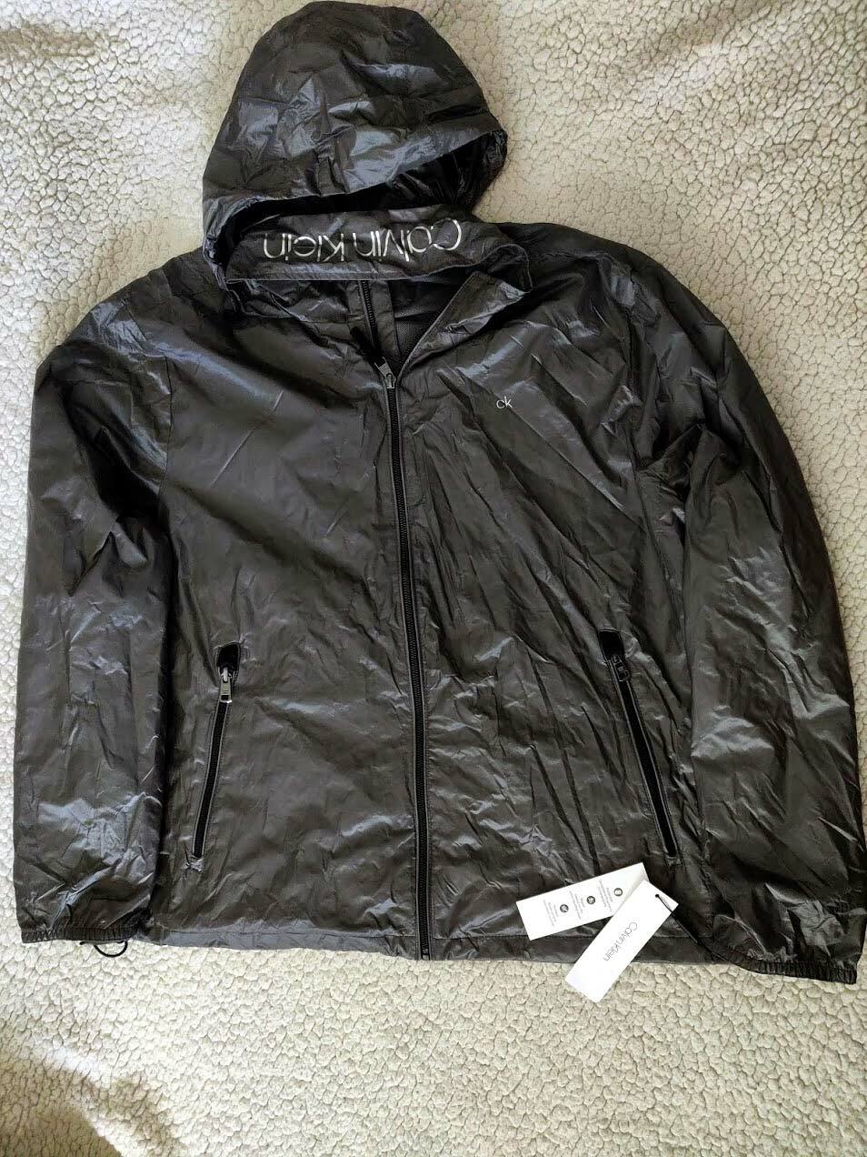 MENS CALVIN KLEIN NYLON RIPSTOP JACKET FULL ZIP HOODED PACKABLE REPEL ...