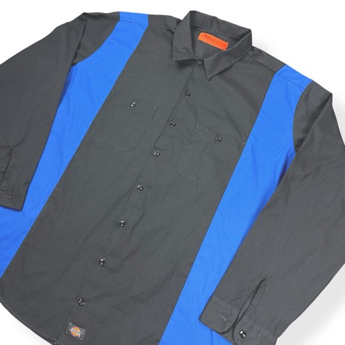 Dickies Work Shirt Men’s 3XL Blue Black Colorblock Bowling Casual Short ...