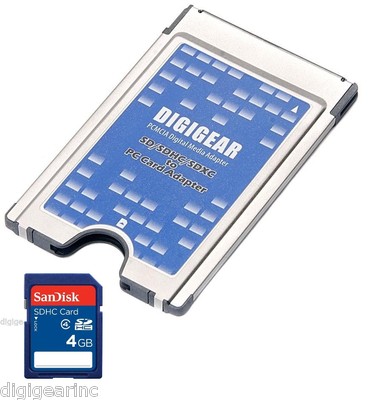 4GB Sandisk SD + SD to PCMCIA PC Card Adapter Reader ATA Flash for CNC ...