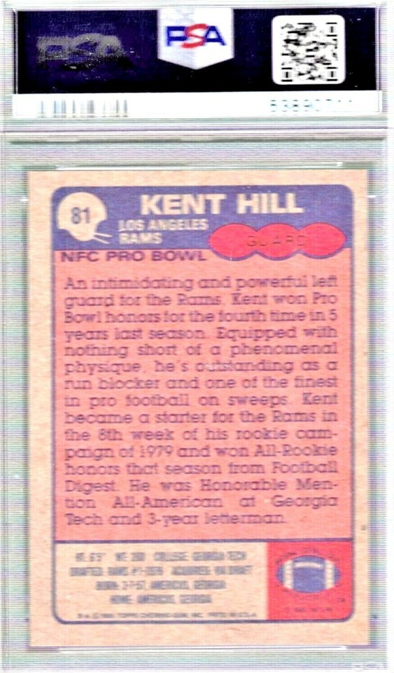 KENT HILL # 81 1985 TOPPS FOOTBALL- PSA NEAR MINT 7. | eBay