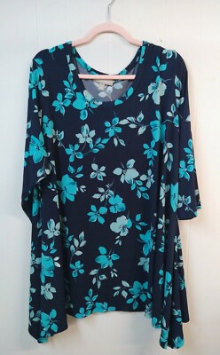 Woman Within WM Plus 22/24 Blue Floral 3/4 Sleeve Tunic | eBay