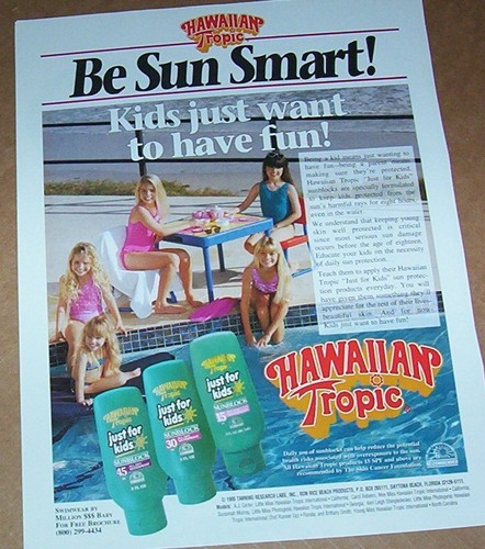 1995 print ad -Hawaiian Tropic Kids cute young little girls swimming ...
