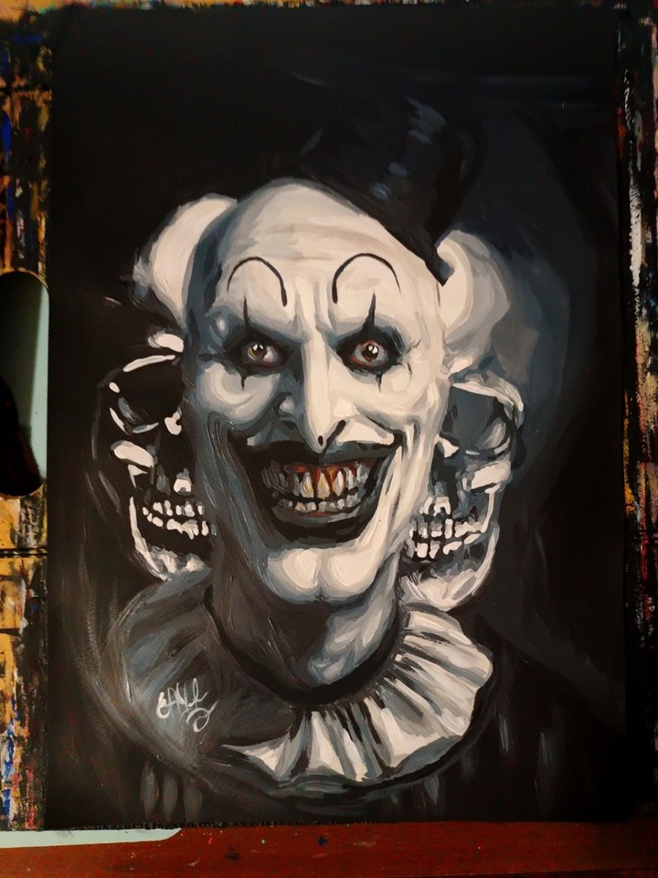 original acrylic poster portrait of art the clown, terrifier, handmade ...