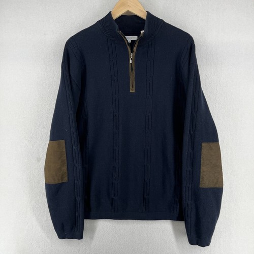ALEX CANNON Sweater Mens XL Elbow Patch 1/4 Zip Jumper Pullover Cotton ...