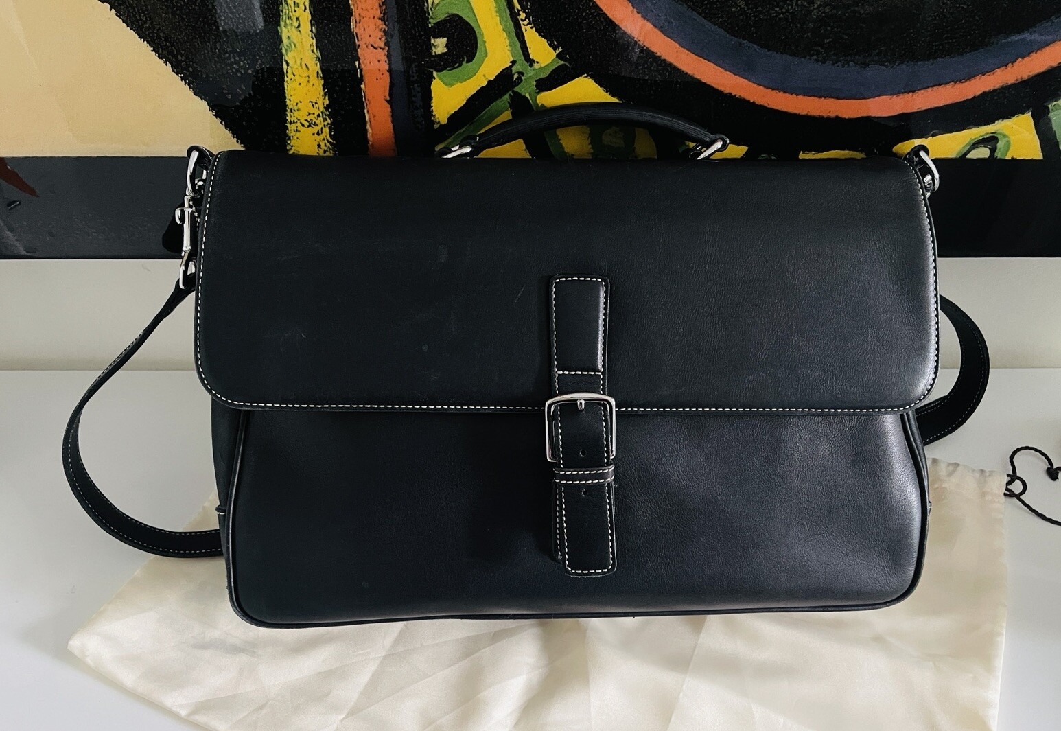 COACH Black Leather Briefcase Laptop Messenger Bag Single Handle w ...