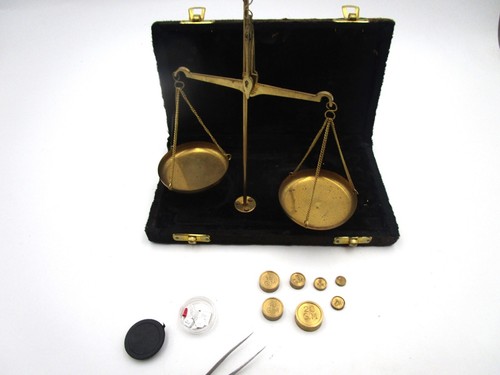 Vintage Brass JEWELER’S BALANCE SCALE w/ WEIGHTS Pocket Weight Scale | eBay