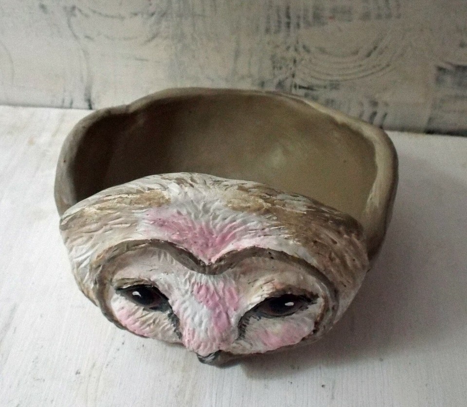 New Folk Art Owl Pottery Pot Dish Hand Sculpted One of a Kind | eBay